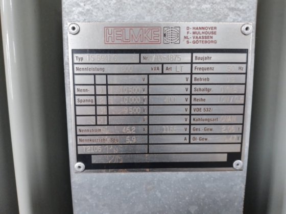 1993 800 kVA 10 kV / 400 Volt Helmke transformator in Rotterdam ...