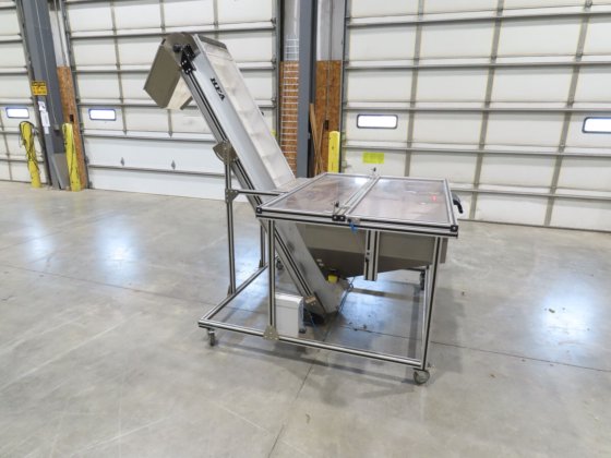 HFA 16"x 7' 8" Cleated Incline Conveyor Bottle Elevator Feed Hopper Air ...