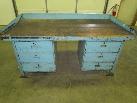 Vintage Steel Reloading Bench Industrial Workbench w/72x36" Butcher ...